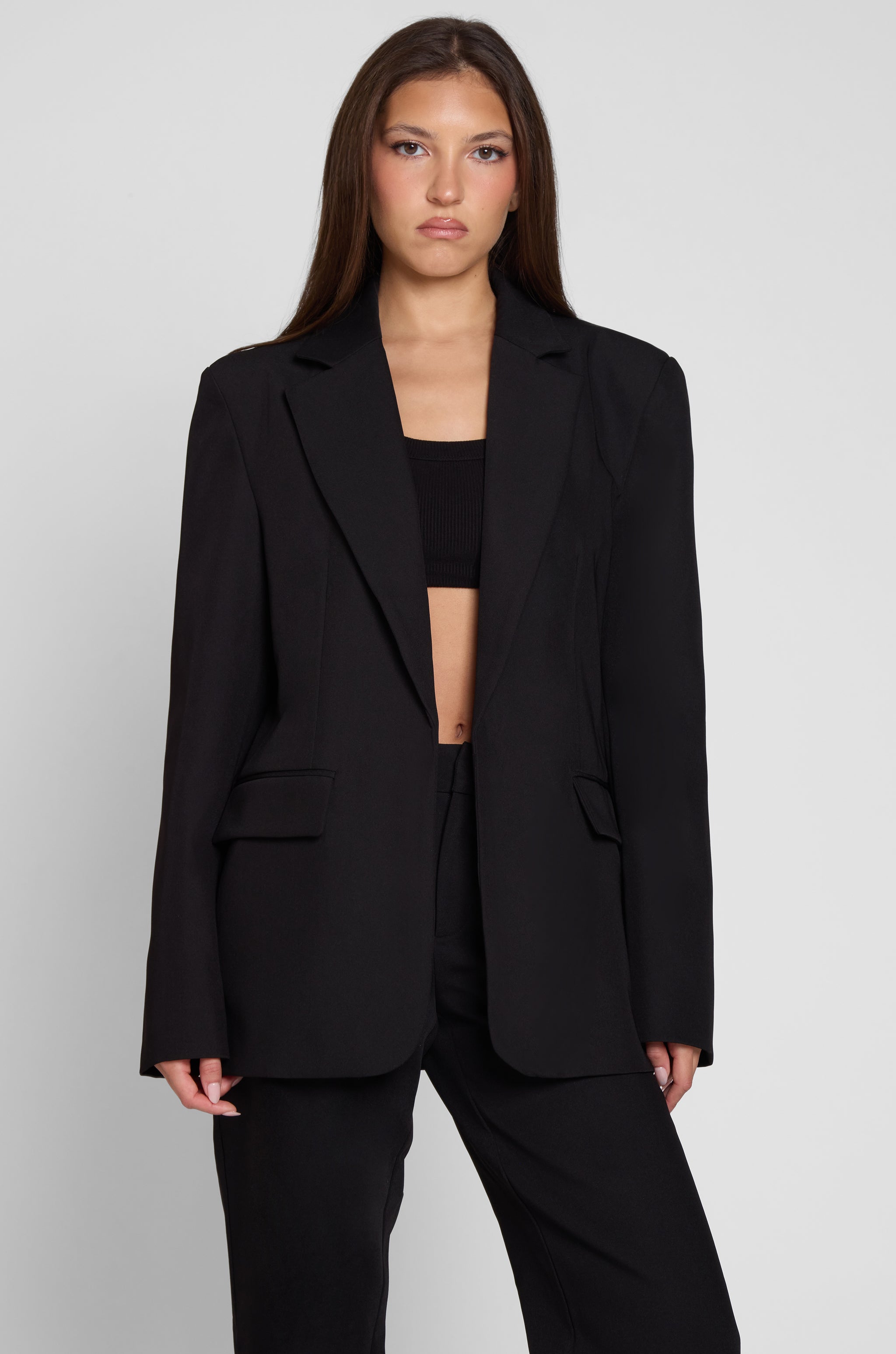 Classic Column Oversized Blazer - Black
