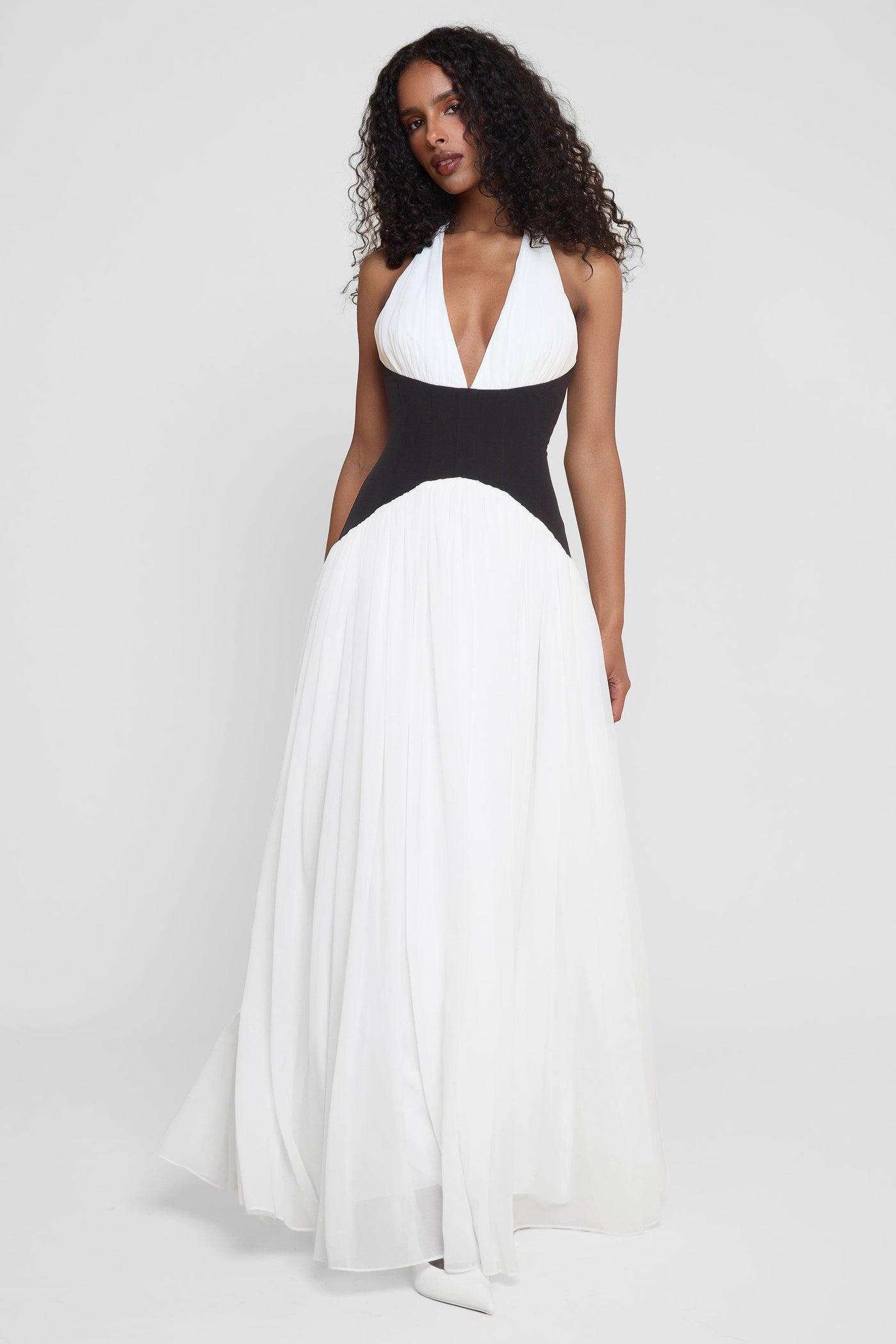 Pre-order: Harlowe Contrast Corset Maxi Dress - White